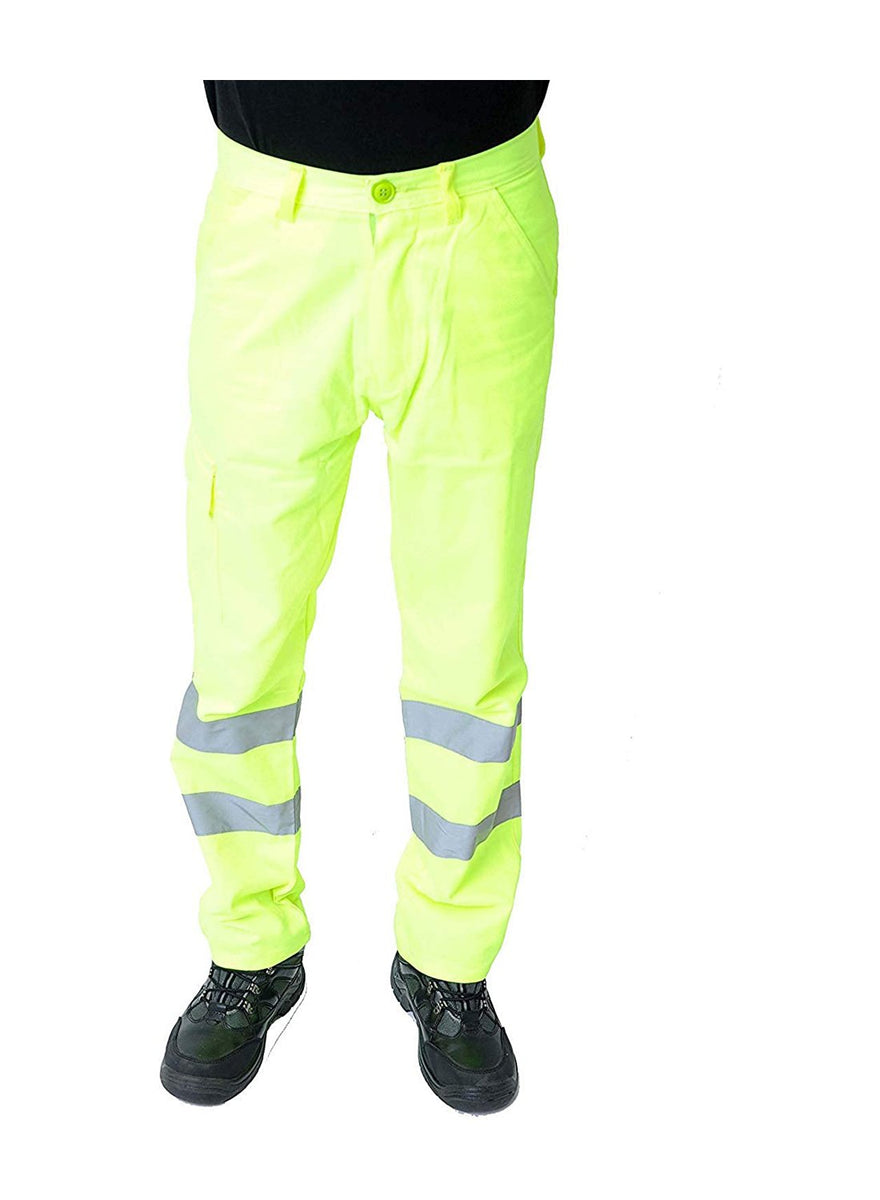 IBEX Hi Viz Yellow Men's Work Wear Cargo Trousers Pants Railway Highwa ...